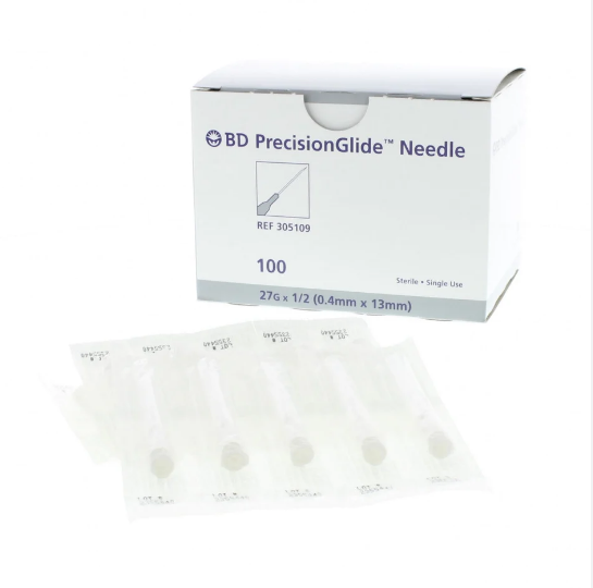 BD 305109 PrecisionGlide Needle, 27G x 1/2", Regular Bevel, Sterile ...